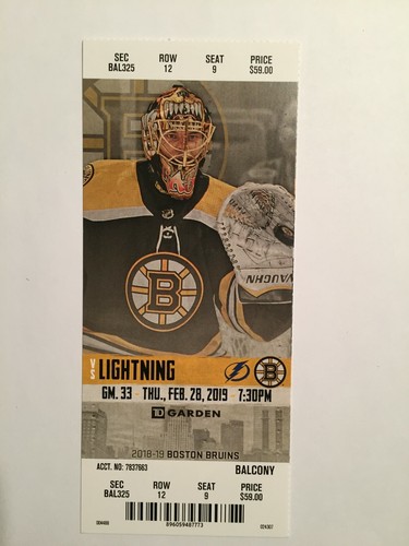 BOSTON BRUINS VS TAMPA BAY LIGHTNING FEBRUARY 28, 2019 TICKET STUB | eBay