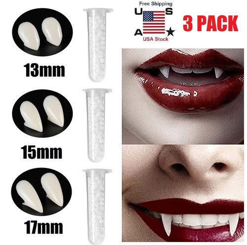 3 Sets Reusable Vampire Teeth Fangs with Adhesive Adults Kids Cosplay ...