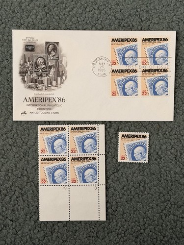 Ameripex '86 - Scott 2145 - 4-panel First Day Issue FDC plus 5 stamps ...