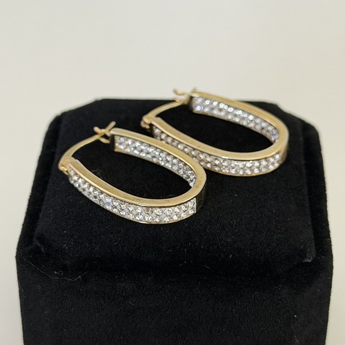 Ladies Clear Crystal Inside Out Hoop Yellow Gold Plated Earrings | eBay