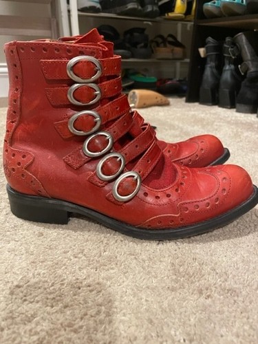 John Fluevog Red Leather Wing-tip Ankle Buckle Boots-8 | eBay