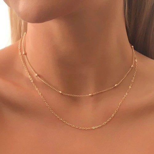Necklace Double Layered Chain Gold Silver Colour Beaded Elegant Free ...