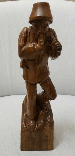 Vintage Wood Carved Mountain Man Statue Figure Smoking Pipe Axe Folk ...