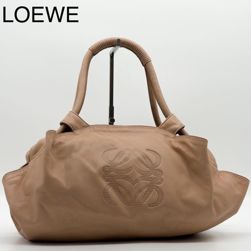 Loewe Nappa Aire Beige Leather Handbag Large Top Handle Logo Women 8987