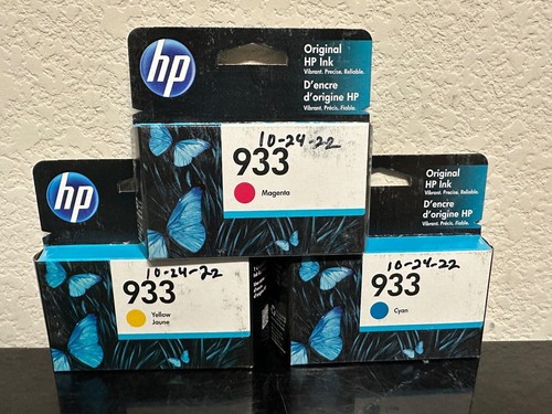 3 Pack Genuine HP 933 Color Ink OfficeJet NEW Magenta Cyan Yellow Exp ...