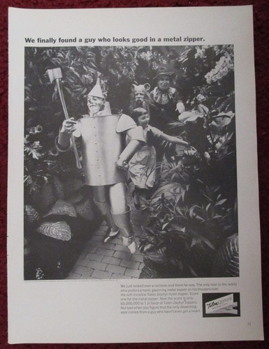 1965 TALON Zephyr Metal Zippers Print Ad ~ The Wizard of OZ Tin Man ...