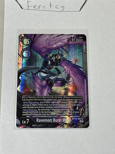 Digimon Ravemon Burst Mode Super Rare NM Versus Royal Knight Ships Same ...