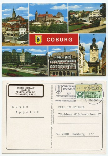 20434 - Coburg - Ansichtskarte, Werbestempel Coburger Convent, 3.3.1993 ...