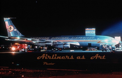 American Airlines Boeing 707-323C N7555A Loading at Night 8"x12" Color ...