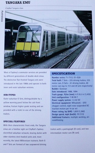 Tangara EMU Class Train Locomotive Picture Out of Print Spec Sheet ...