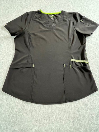 Scrubstar Top Womens M Black Lime V Neck Scrub Medical Nurse Dental Vet ...