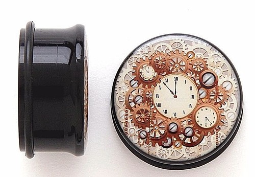 1 Pair Clock 2 Steampunk Single Flare Ear Plugs Gauges W/ O Rings Pick ...
