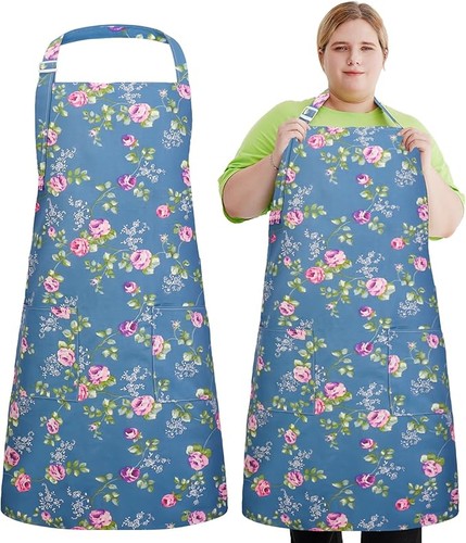Plus Size Floral Aprons for Women, Adjustable Kitchen Aprons with 2 ...