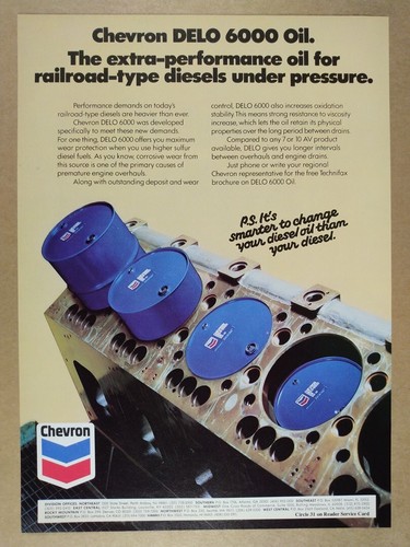 1980 Chevron DELO 6000 Oil for Railroad-type Diesels vintage print Ad ...