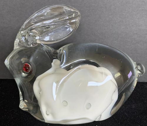 Art Glass Paperweight Home Decor Figurine Bunny Rabbit Ruby Red Eyes ...