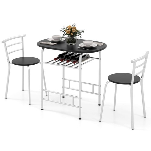 3 Piece Dining Set Table 2 Chairs Bistro Pub Home Kitchen Breakfast ...