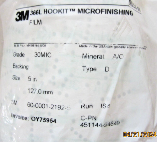 3M 366L HOOKIT 5" 30 MIC TYPE D Microfinishing Film Discs Hook/ Loop A ...