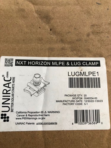 Unirac LUGMLPE1 NXT Horizon MLPE & Lug Clamps Box Of 20 for sale online ...