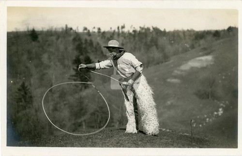 Cowboy Rope Trick Lasso Pistol Gun Wooly Chaps RPPC Photo Postcard COPY ...