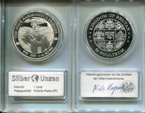 BHUTAN 2019 - 50 Ngultrum in Silber (1 Unze), PP - THE FOUR HARMONIOUS ...