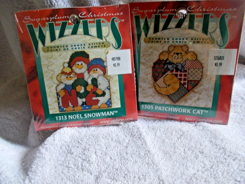 2 Janlynn Counted Cross Stitch Kits Wizzers Patchwork Cat Noel Snowman ...