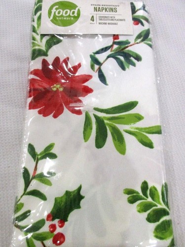 Christmas Holly & Pine Poinsettia Food Network Cloth Napkins Set of 4 ...