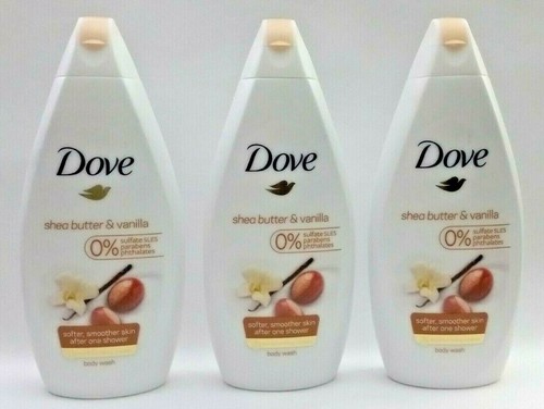 LOT 3 ~ DOVE Shea Butter & Vanilla Moisturizing Body Wash Bath 16.9 Oz ...