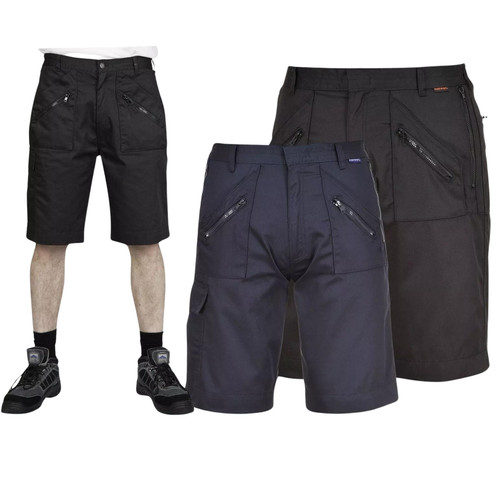 Portwest Elasticated Waist Action Shorts Zip Pockets Safety Workwear ...