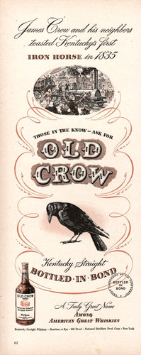 1947 Old Crow Whiskey Vintage Print Ad Iron Horse James Crow Retro ...