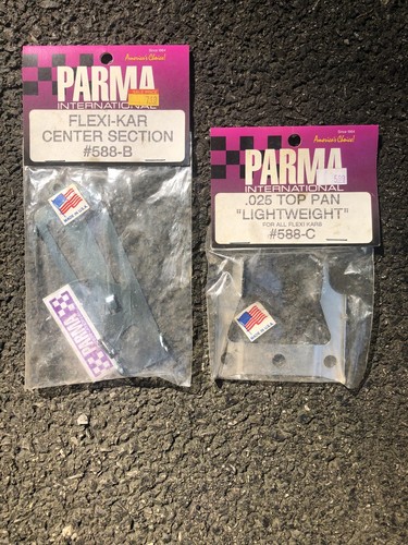 2 VINTAGE 1/24 Slot Car Chassis Parma Parts Chrome FLEXI-KAR 588-B 588 ...