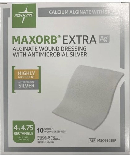 *10-Pack* Medline Maxorb Extra Ag Alginate Wound Dressing 4" x 4.75 ...