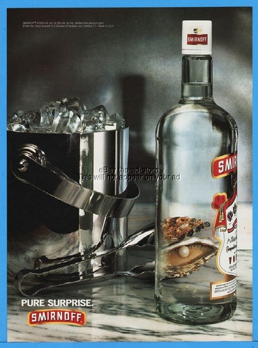 1994 Smirnoff Vodka Oyster On Half Shell With Pearl In Bottle Photo Ice ...