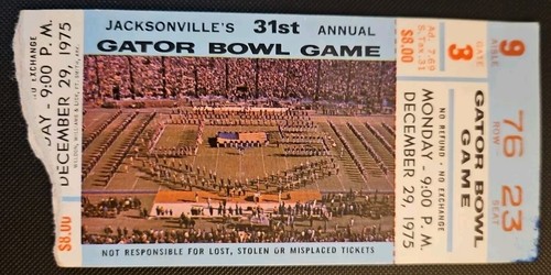 31st Gator Bowl Football Ticket Stub 12/29 1975 Maryland vs Florida ...