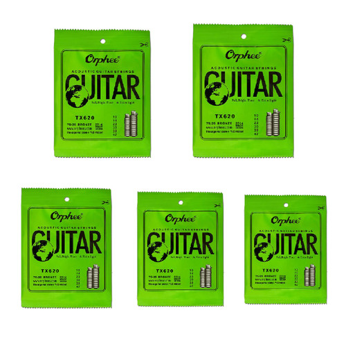 5 Pack Orphee TX620 Acoustic Guitar Strings Phosphor Bronze Extra Light ...