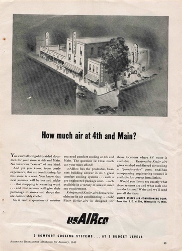 VTG 1953 Print Ad USAIRCO 4th & Main Building Street Comfort Cooling ...