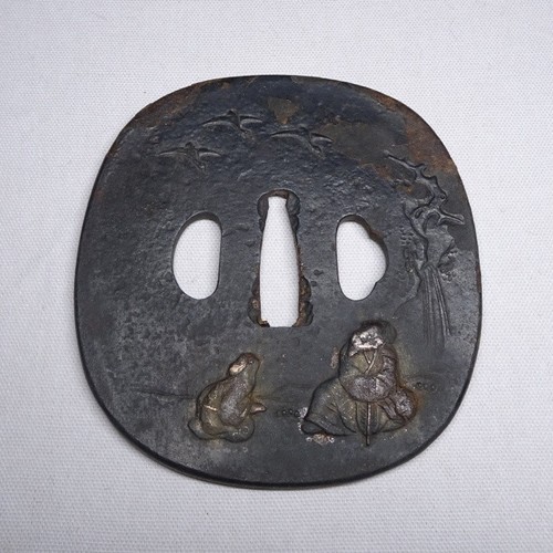 B0520c: Real old iron big Japanese sword guard TSUBA for KATANA w ...