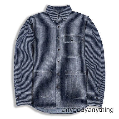 Hot Mens Casual Railroad Stripe Denim Shirts Western Striped Work Shirt ...