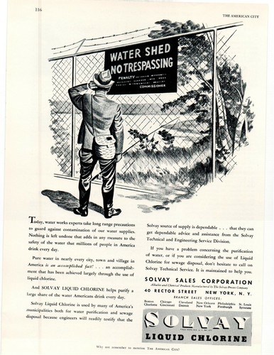 1940 SOLVAY LIQUID CHLORINE "WATER SHED NO TRESPASSING" SALES ART AD | eBay