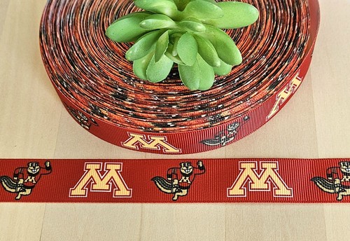 7/8" (1 YD) University of Minnesota Golden Gophers Grosgrain Ribbon U ...