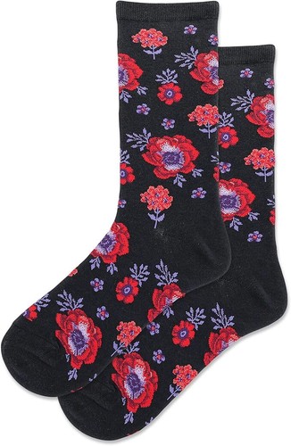 Hot Sox Women's Poppy Floral Crew Socks 1 Pair, Black, Women's 9-11 Shoe | eBay