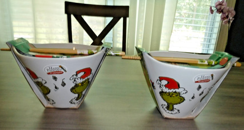 Set of 2 THE GRINCH WHO STOLE CHRISTMAS RAMEN NOODLE BOWL W/ CHOPSTICKS ...