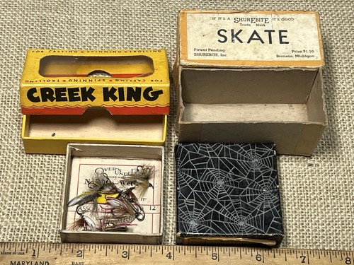 Vintage Fishing Flies In Weber Box, Creek King Mfr Box ShurEbitE Skate ...