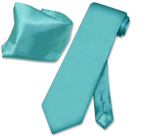 Biagio 100% SILK Solid TURQUOISE Aqua Blue NeckTie Handkerchief Set ...