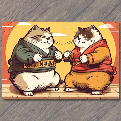 POSTCARD Playful Sumo Wrestling Cats Cartoon Adorable Feline Cute 🐱💪🎨 ...