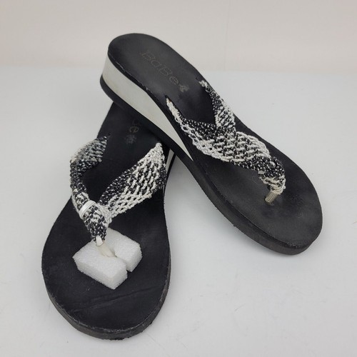 BEBE Womens Sandals Size 7 Wedge Thong Flip Flops - Black White Gray | eBay