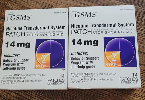 (2)-BOXES GSMS NICOTINE TRANSDERMAL SYSTEM. STEP 2, 2-WEEK KITS, EXP ...