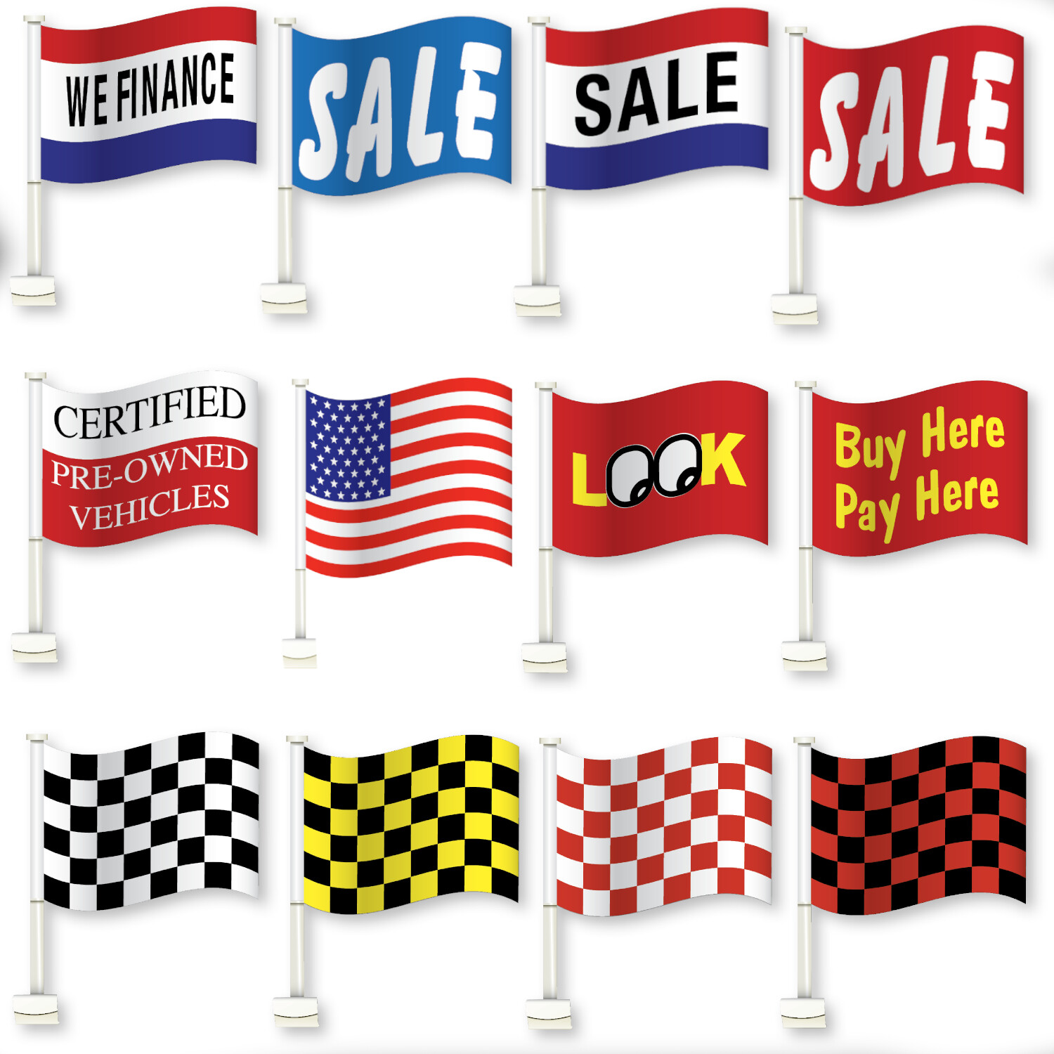 6 Pack CAR DEALER SUPPLIES Car Window Clip On Flag - WE FINANCE rwb | eBay