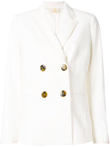 NWT Sara Battaglia White Tortoise Button Double Breasted Blazer Jacket ...