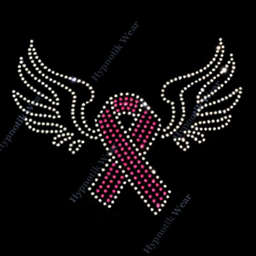 Rhinestone Transfer " Pink Breast Cancer Ribbon with Wings " Hotfix ...