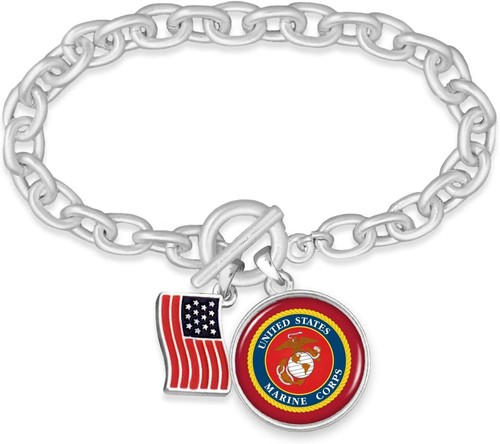 USMC Bracelet with 2 charms - Toggle - EGA Seal & American Flag | eBay